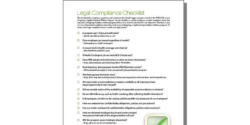 Workplace Wellness Program Legal Compliance Checklist