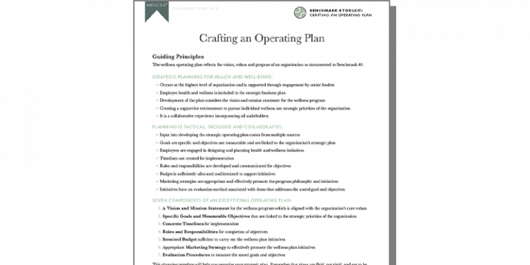 Crafting an Operating Plan - Wellness Alliance