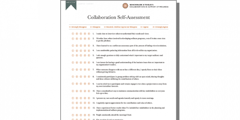 Collaboration Self-Assessment Sample Survey - Wellness Alliance