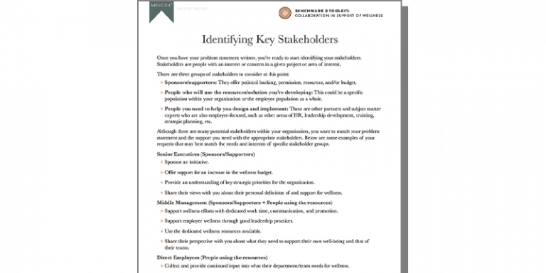 Identifying Key Stakeholders - Wellness Alliance