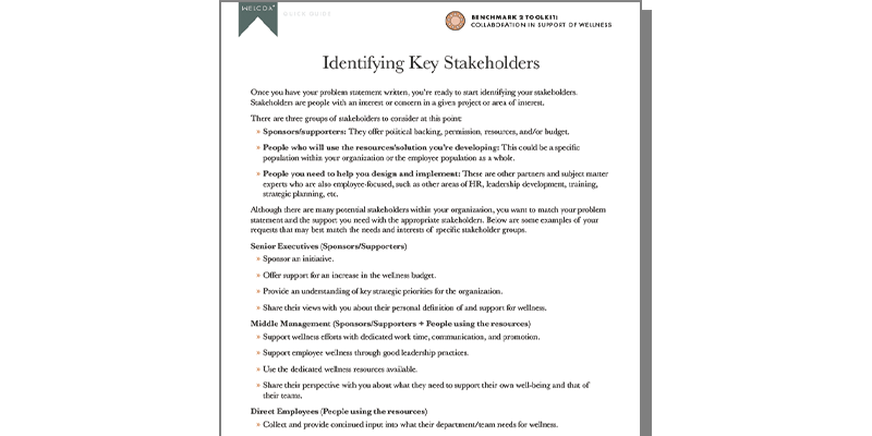 Identifying Key Stakeholders - Wellness Alliance