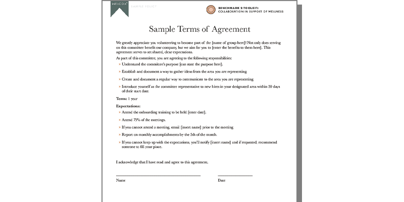 Terms of Agreement Sample - Wellness Alliance